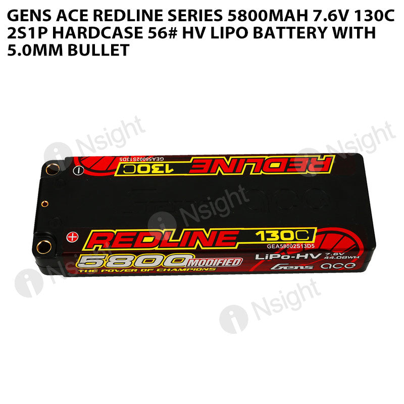 Gens Ace Redline Series 5800mAh 7.6V 130C 2S1P HardCase 56# HV Lipo Ba – iNsightFPV