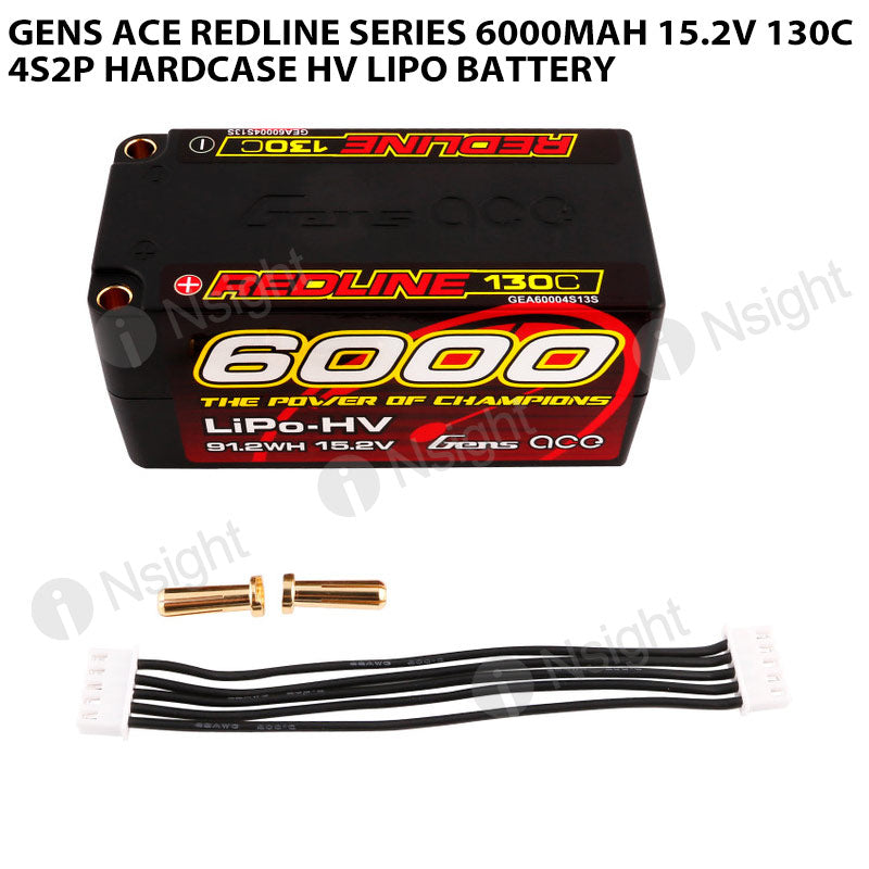Gens Ace Redline Series 6000mAh 15.2V 130C 4S2P HardCase HV Lipo Batte ...