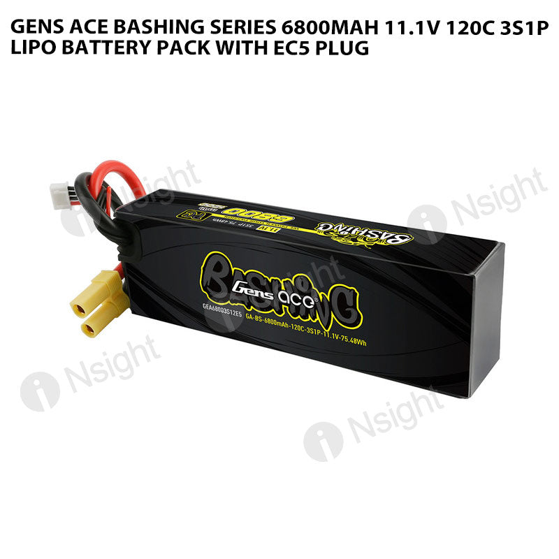 Gens Ace 6800mAh 3S 120C 11.1V Bashing Series Lipo Battery Pack With E ...