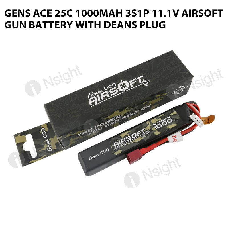Gens Ace 1000mAh 3S 25C 11.1V Airsoft Gun Battery With Deans Plug ...