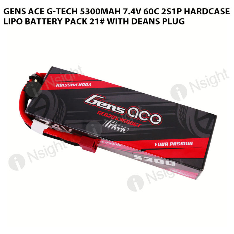 Gens Ace G-Tech 5300mAh 7.4V 60C 2S1P HardCase Lipo Battery Pack 21# W ...