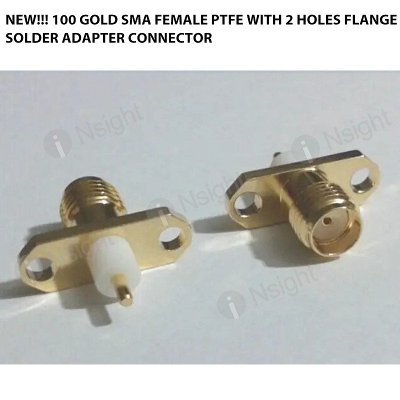 NEW!!! 100 Gold SMA female PTFE with 2 holes flange solder ADAPTER con ...