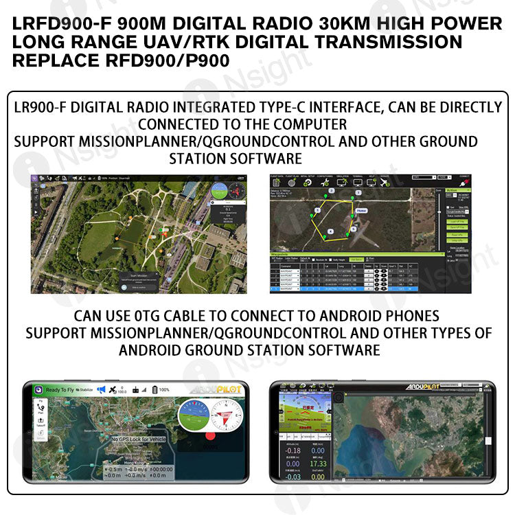 LRFD900-F 900M digital radio 30KM high power long range UAV/RTK digita ...
