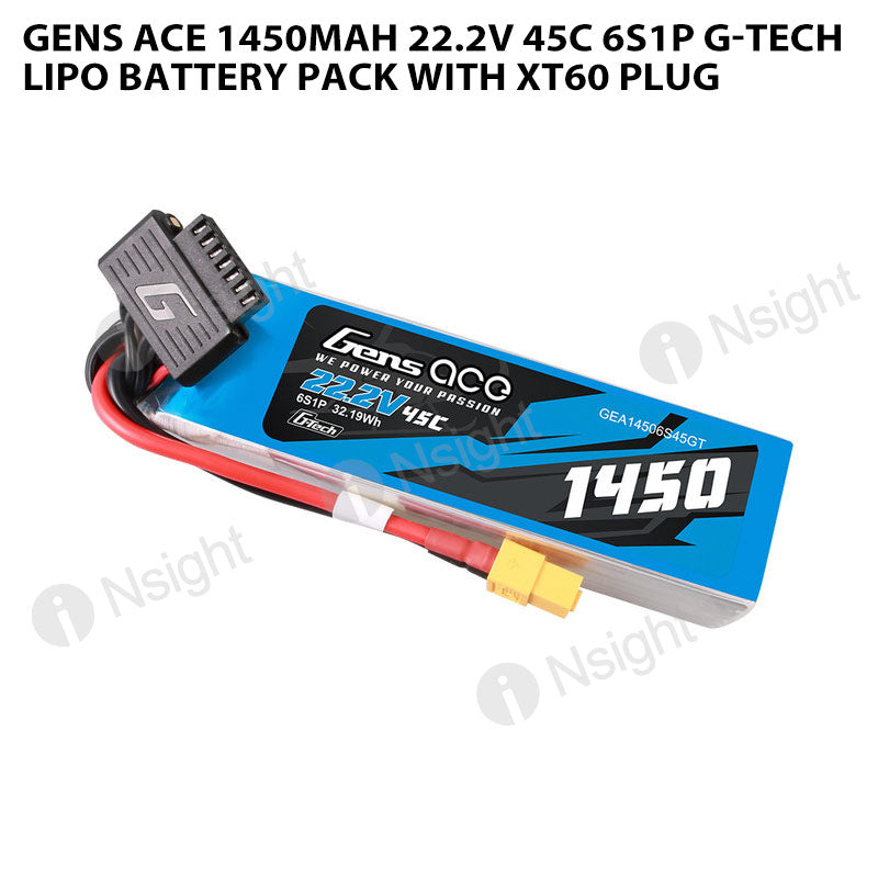Gens Ace 1450mAh 6S 45C 22.2V G-Tech Lipo Battery Pack With XT60 Plug ...