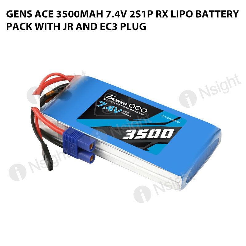 Gens Ace 3500mAh 7.4V 2S1P RX Lipo Battery Pack With JR And EC3 Plug ...
