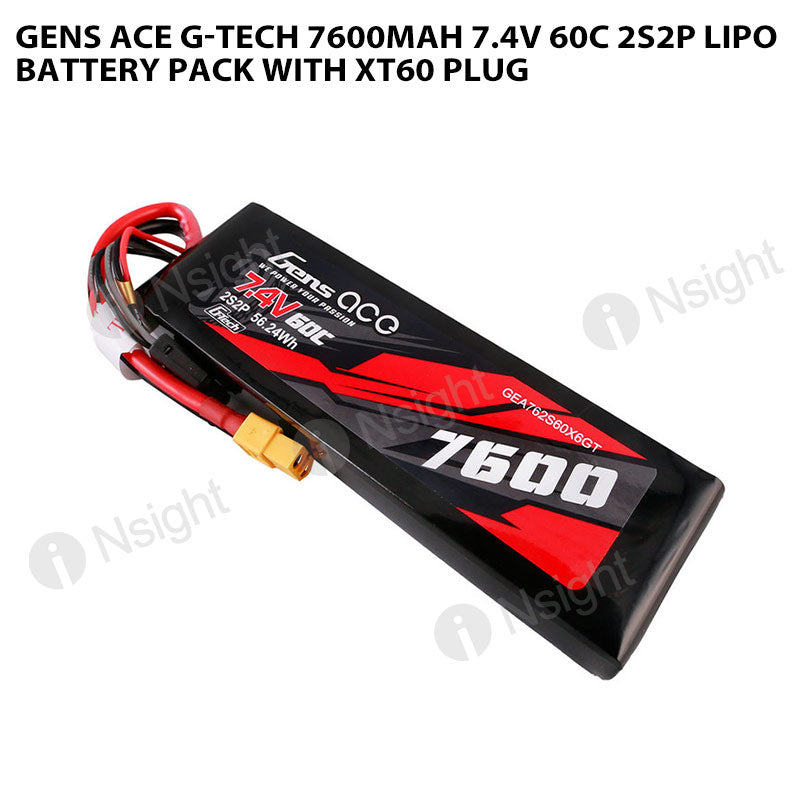 Gens Ace G-Tech 7600mAh 7.4V 60C 2S2P Lipo Battery Pack With XT60 Plug ...