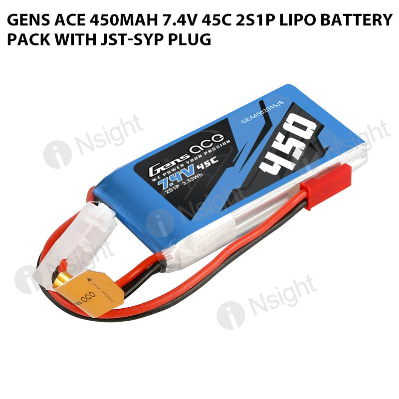 Gens Ace 450mAh 2S 45C 7.4V Lipo Battery Pack With JST-SYP Plug ...
