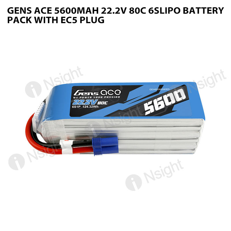 Gens Ace 5600mAh 22.2V 80C 6SLipo Battery Pack With EC5 Plug – iNsightFPV