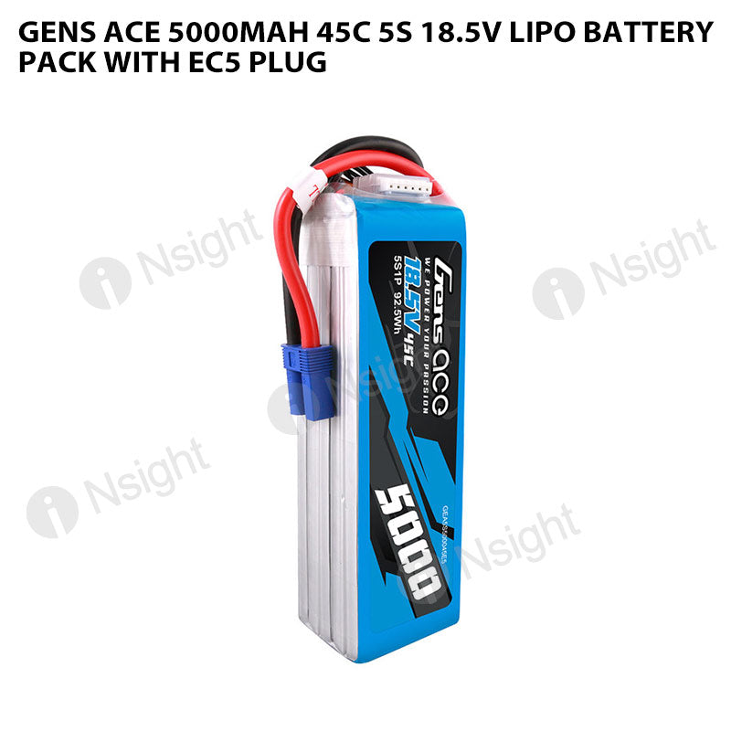 Gens Ace 5000mAh 5S 45C Lipo Battery Pack With EC5 Plug – iNsightFPV