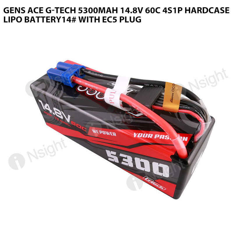Gens Ace G-Tech 5300mAh 14.8V 60C 4S1P HardCase Lipo Battery14# With E ...