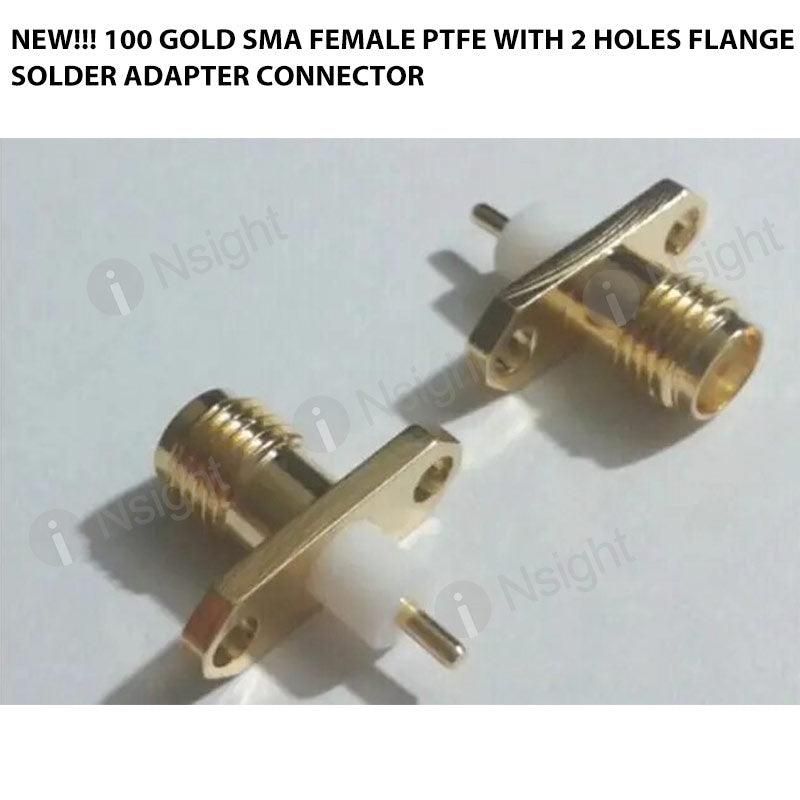 NEW!!! 100 Gold SMA female PTFE with 2 holes flange solder ADAPTER con ...